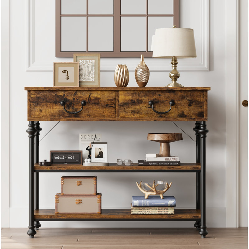 Small Entryway Table with 2 Drawers Williston Forge Color Rustic Brown